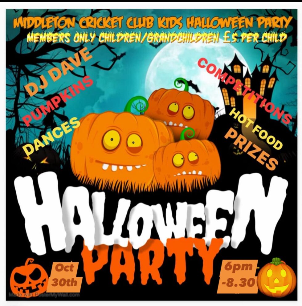 MCC Kids Halloween Party 30th Oct 2025 6-8.30pm - Middleton Cricket Club