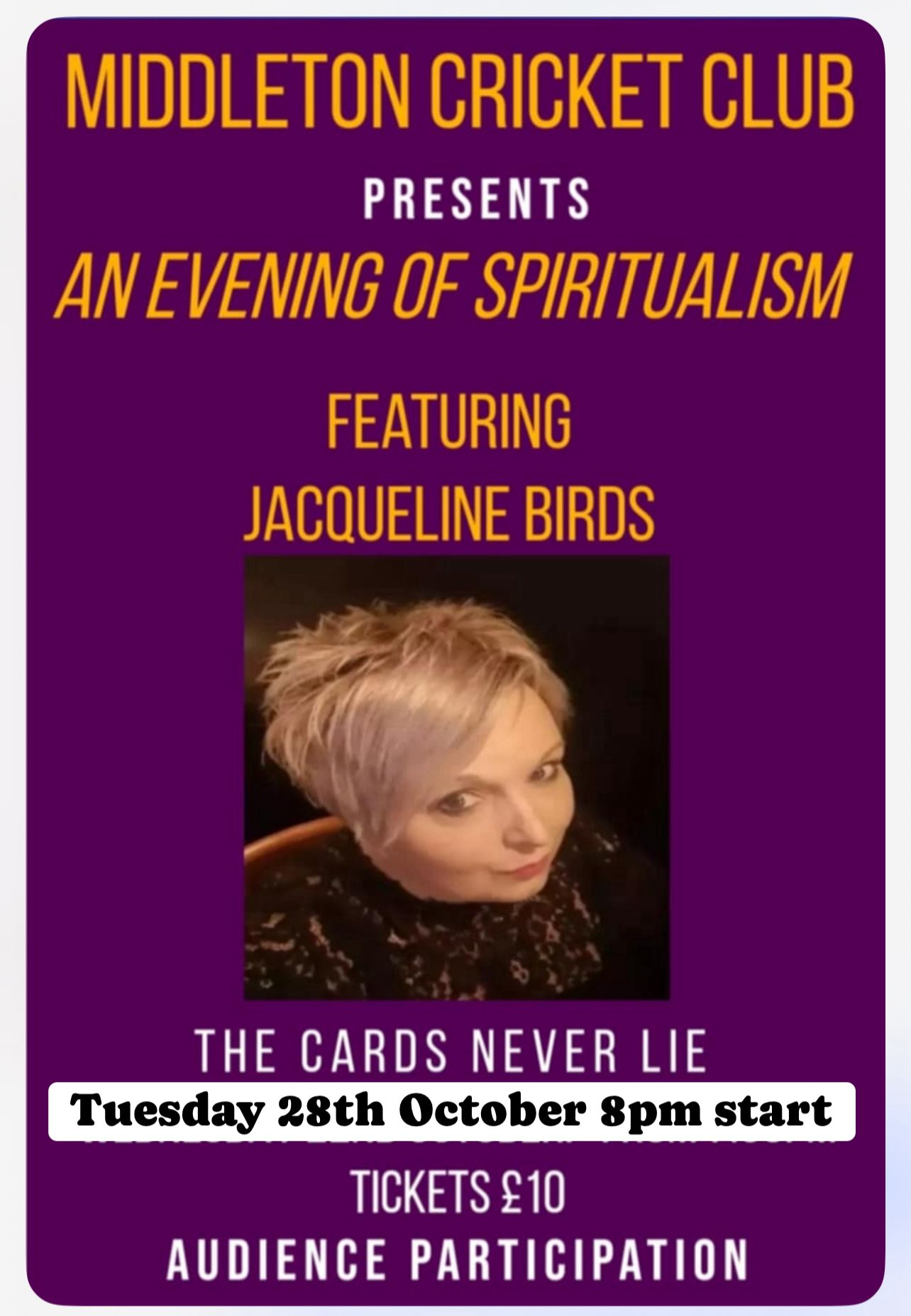 An evening of spiritualism with Jacqueline Birds at MCC (open to non ...